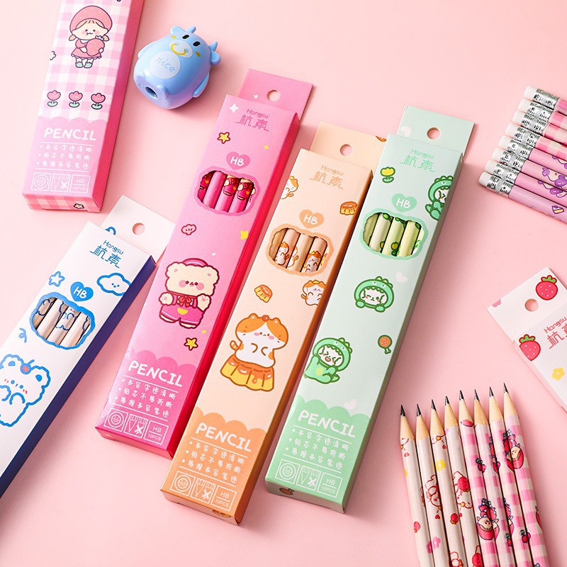 Set Of 10 Cartoon HB Wooden Pencils With Eraser | Lion House | Shopee ...