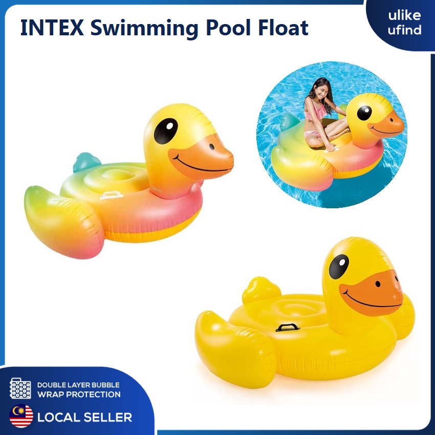 INTEX Duck Floating Swimming Pool Float Ride-On Toy Summer Beach Play ...