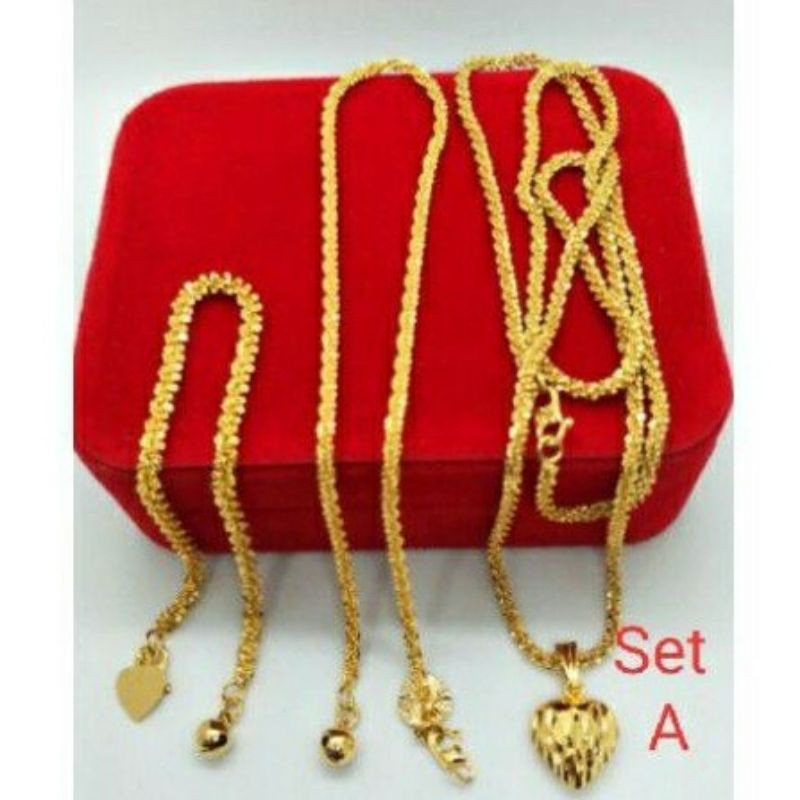 SET DEWASA RANTAI LEHER 60CM + RAntai KAKI & Rantai TANGAN + LOKET 💙 EMAS KOREA COP 916 🔥Hot ...