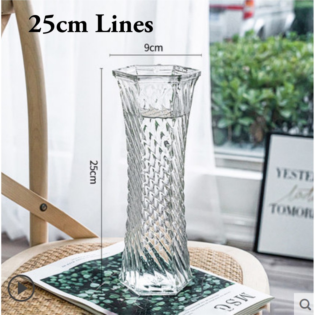 Pasu Kaca Tinggi 25cm 30cm Pasu Gubahan Transparent Glass Vase Flower ...