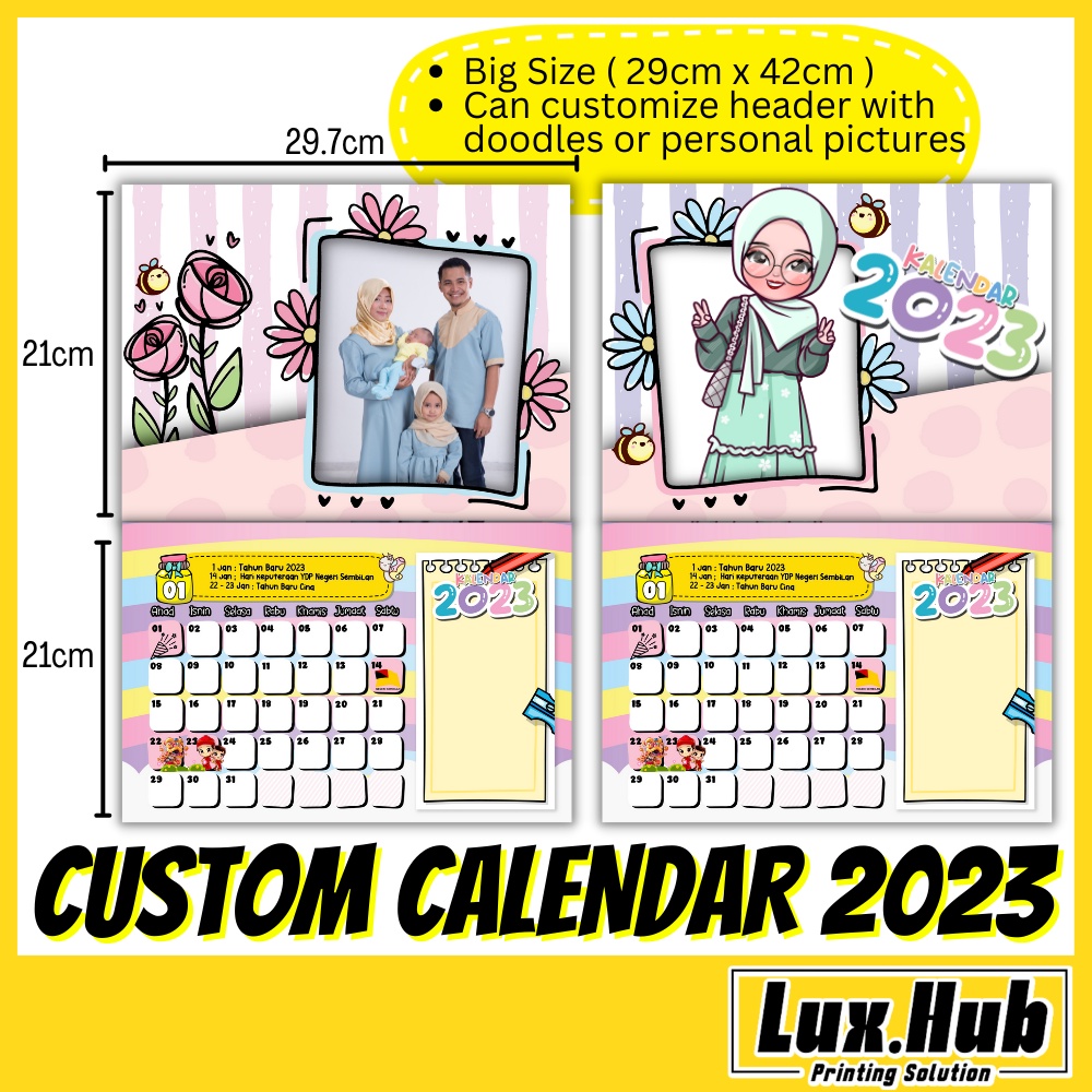 Custom Picture Wall Calendar 2023 Big Size | Kalendar 2023 Wall ...