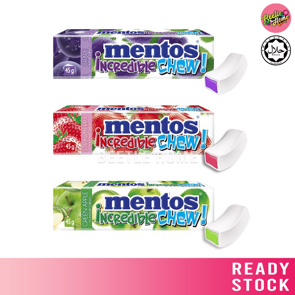 Mentos Incredible Chews 45g Candy Grape Apple Strawberry Gula-gula ...