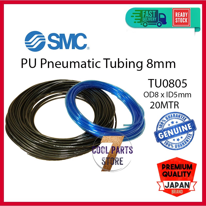 Japan SMC PU 8mm (20 MTR) TU0805B TU0805BU Pneumatic Tubing Air Tube Hose Pipe Black Blue ...