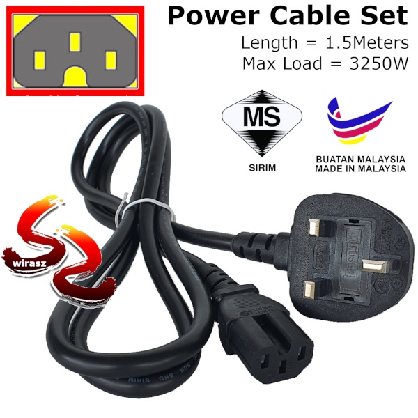 Heavy Duty Kettle Plug Power Cable Set 1.5M 3 Pin 250V 13A Cable Set ...