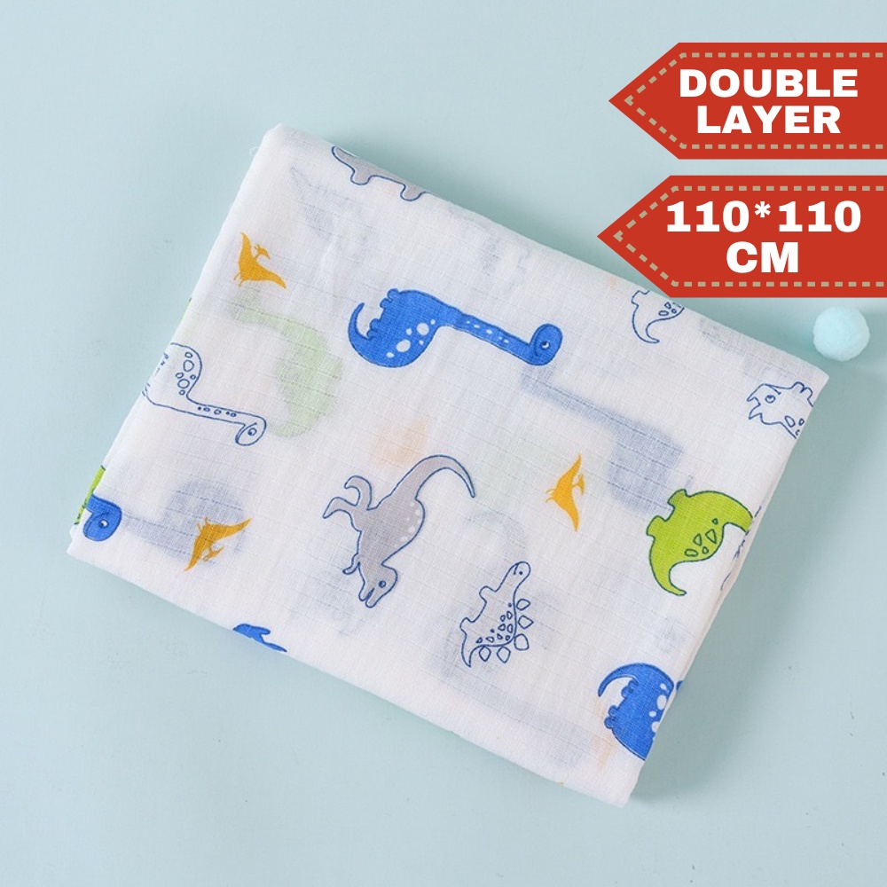 (110cm*110cm) Dual Layers Newborn Baby Muslin Swaddle Soft Blanket Kain ...