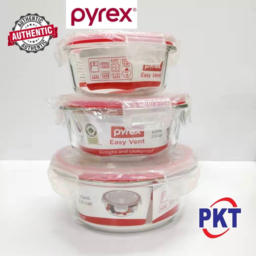 Pyrex Easy Vent 6pcs Round Glass Storage Bowl with Air Tight Leak Proof ...