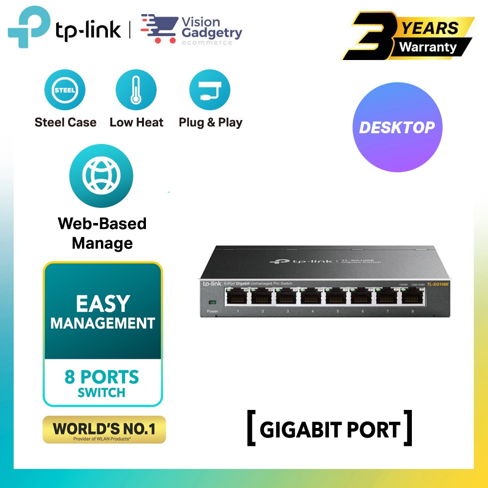 TP-Link TL-SG105E TL-SG108E 5/8 Port Gigabit 10/100/1000Mbps Desktop ...