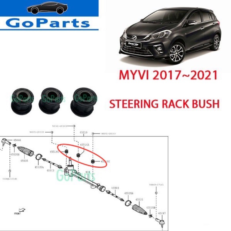 PERODUA MYVI NEW [2017~2021] STEERING RACK BUSH ONE SET=3PCS | Shopee ...