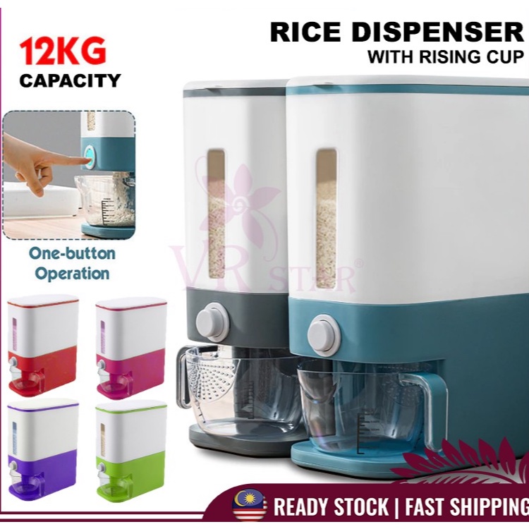 [READY STOCK] Rice Dispenser 12KG Automatic Storage Box Measuring Cup ...
