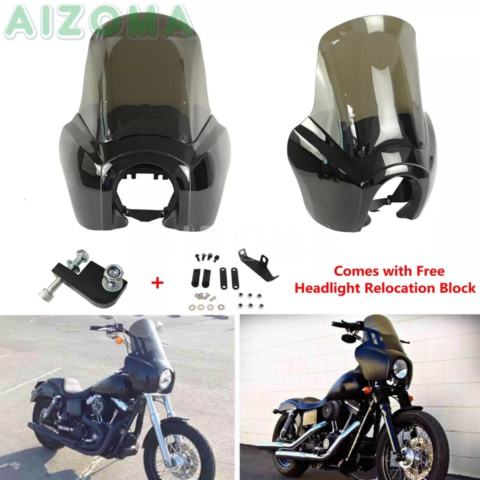 Black Headlight Fairing w/ Windshield Windscreen Kit For Harley Fat Boy ...