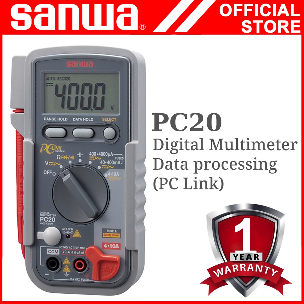 Sanwa PC20 Digital Multimeters Data processing (PC Link) AC Adapter ...