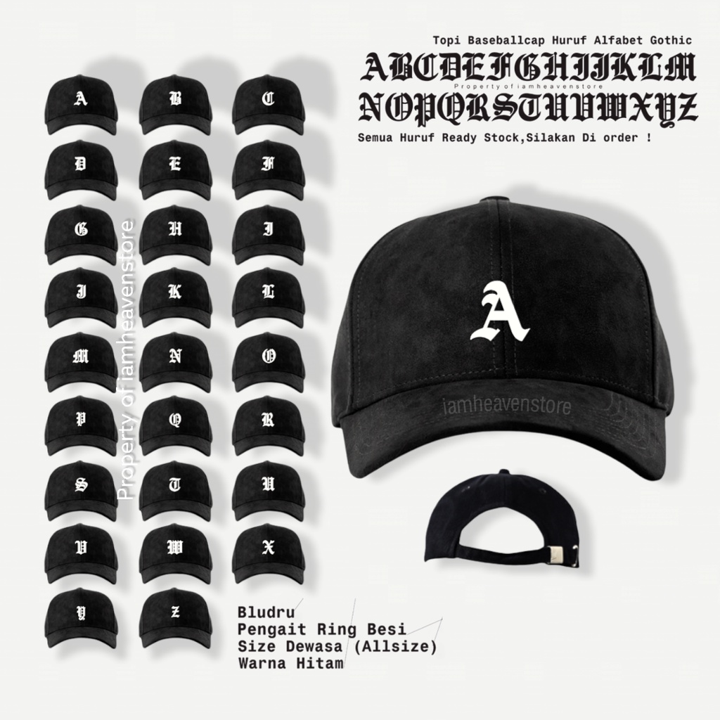 Baseballcap cap Alphabet Text Letters Gothic Motif ...