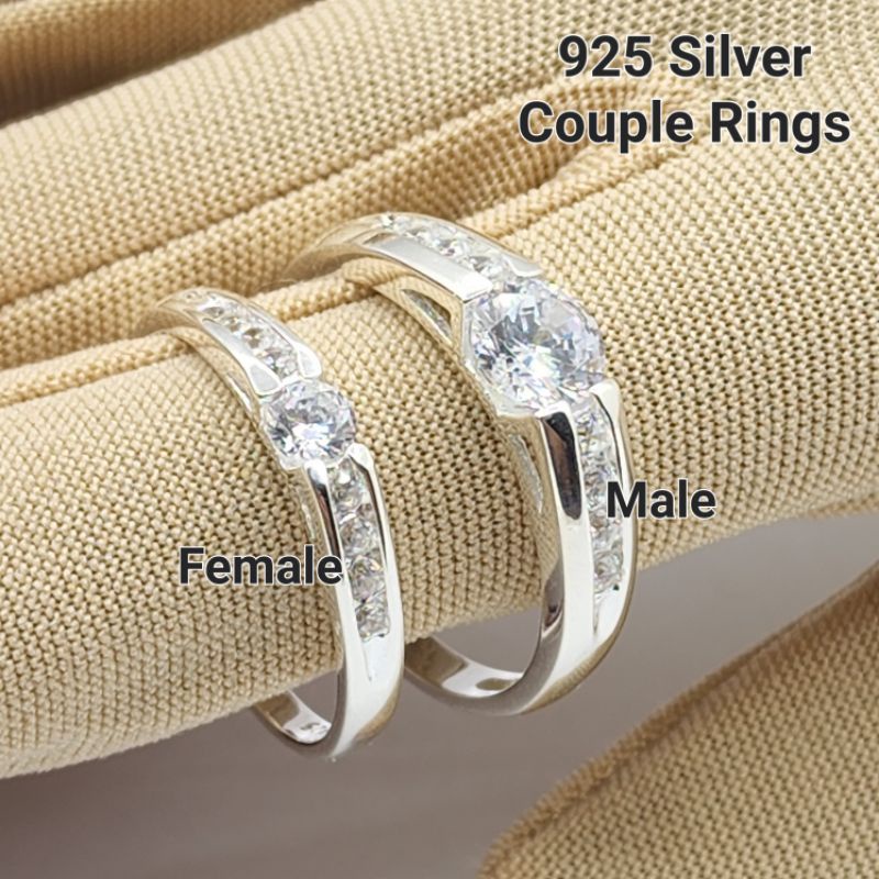 Ready stock**Original 925 silver CZ White stone Couple Ring (cincin ...