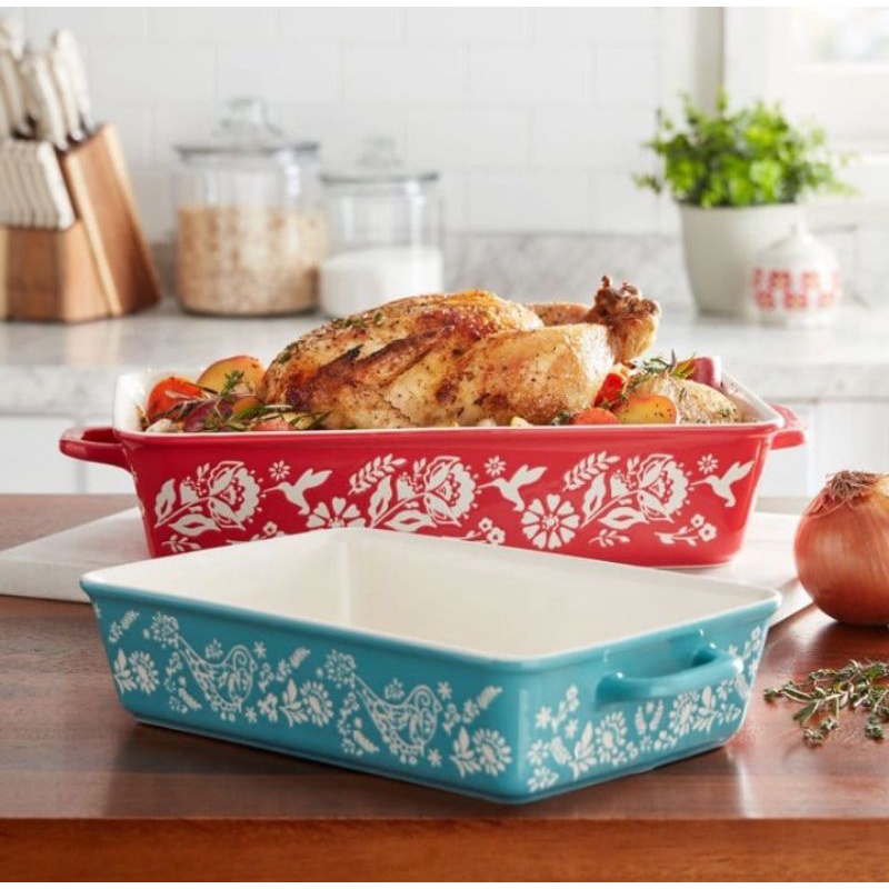 The Pioneer Woman Mazie 2-Piece Ceramic Rectangle Baker Set | Shopee Malaysia