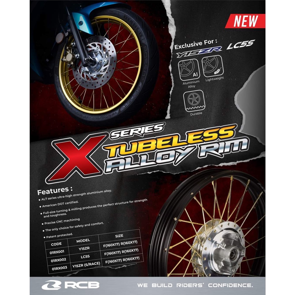 Racing Boy RCB X Series Tubeless Motorcycle Alloy Rim Y16ZR Y15ZR LC5S ...