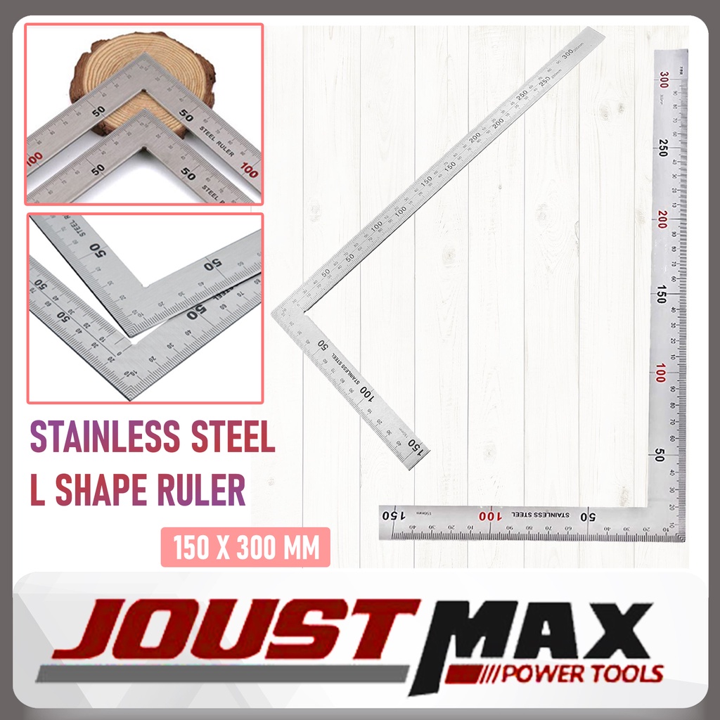 L SHAPE RULER STAINLESS STEEL 150 X 300MM Square Angle Scale Ruler Tool ...