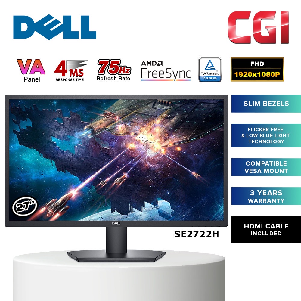 Dell 27" SE2722H VA FHD 75Hz 4ms AMD FreeSync Slim Bezel Monitor ...