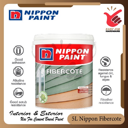 5L Nippon Paint Fibercote Cat Fascia Fiber Papan Simen Cat Cement Paint ...