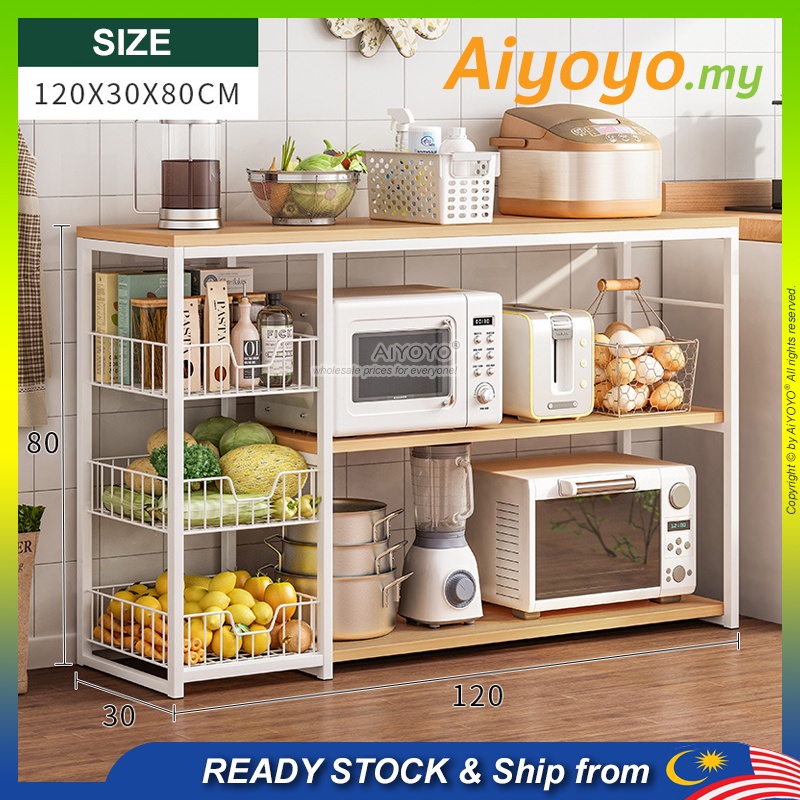 Kitchen Storage Rack Rak Dapur Wooden Rack Metal Wire Rack Microwave ...