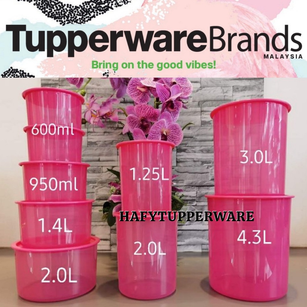 4.3L TUPPERWARE ONE TOUCH AIRTIGHT TOPPER LARGE Pink one touch Airtight Canister Topper bekal ...