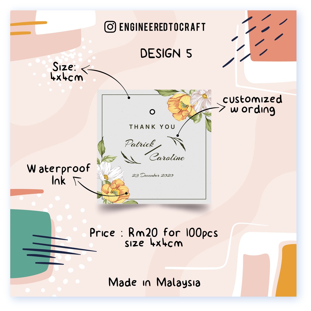 [TAG] [Floral Design 2] Thank You Tag Wedding Aqiqah Engagement Favor ...
