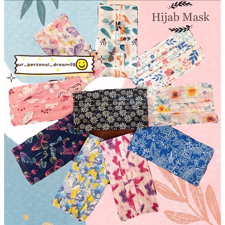 【Ready stock in Malaysia】Flower/Rama-rama color HEADLOOP MASK 3 ply BFE