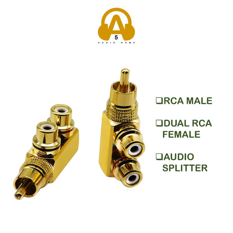 RCA Splitter Adapter Male to Two Female Right Angle Plug Audio Video ...