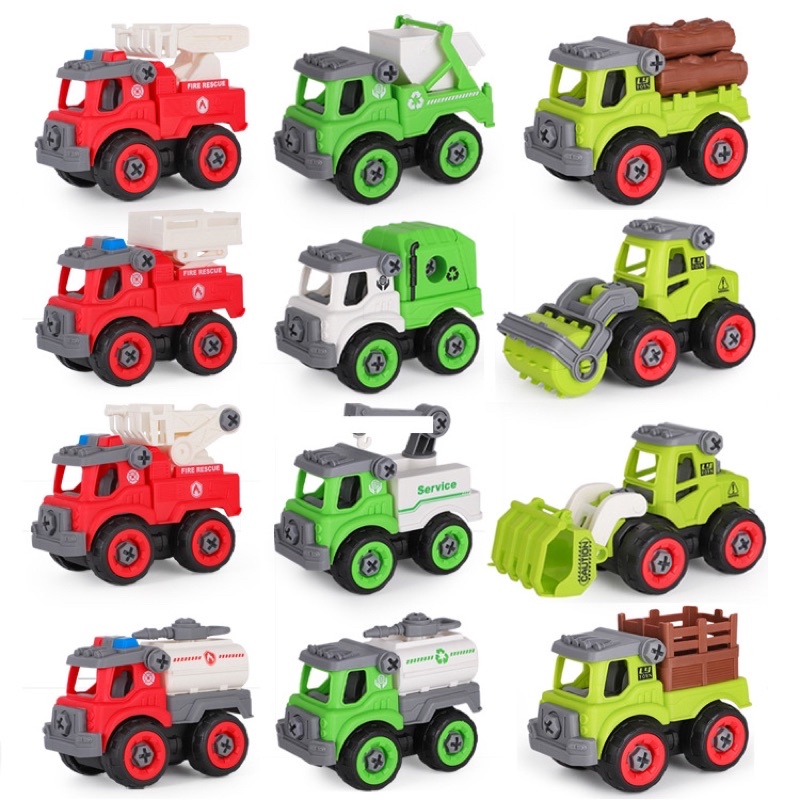 DIY Construction Truck Toys lorry 4 in 1 set Excavator Crane Fire Truck ...