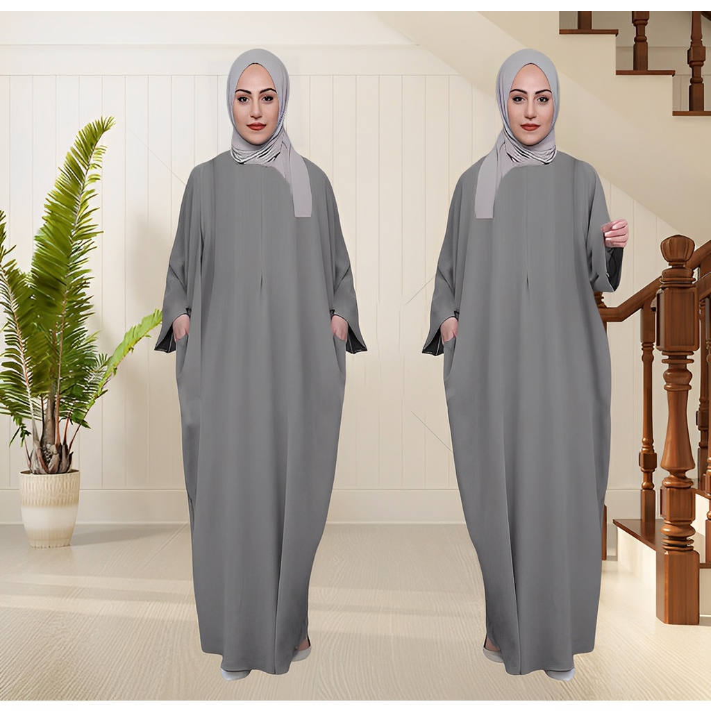 (KAFTAN) FRIENDLY PLAIN SOFT CEY CREPE IRON LESS READY STOCK ( Free ...