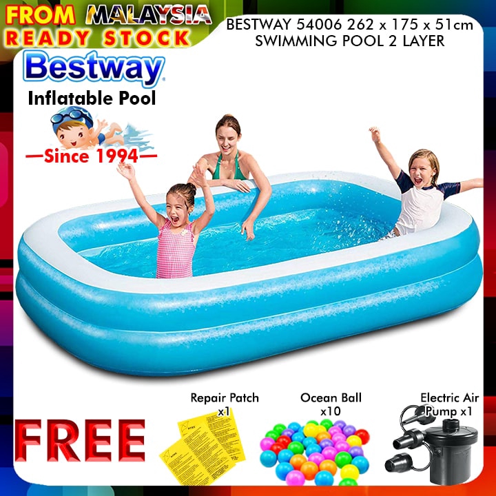 Bestway 54006 (L)262x(W)175x(H)51cm 2 Layers Family Inflatable Swimming ...
