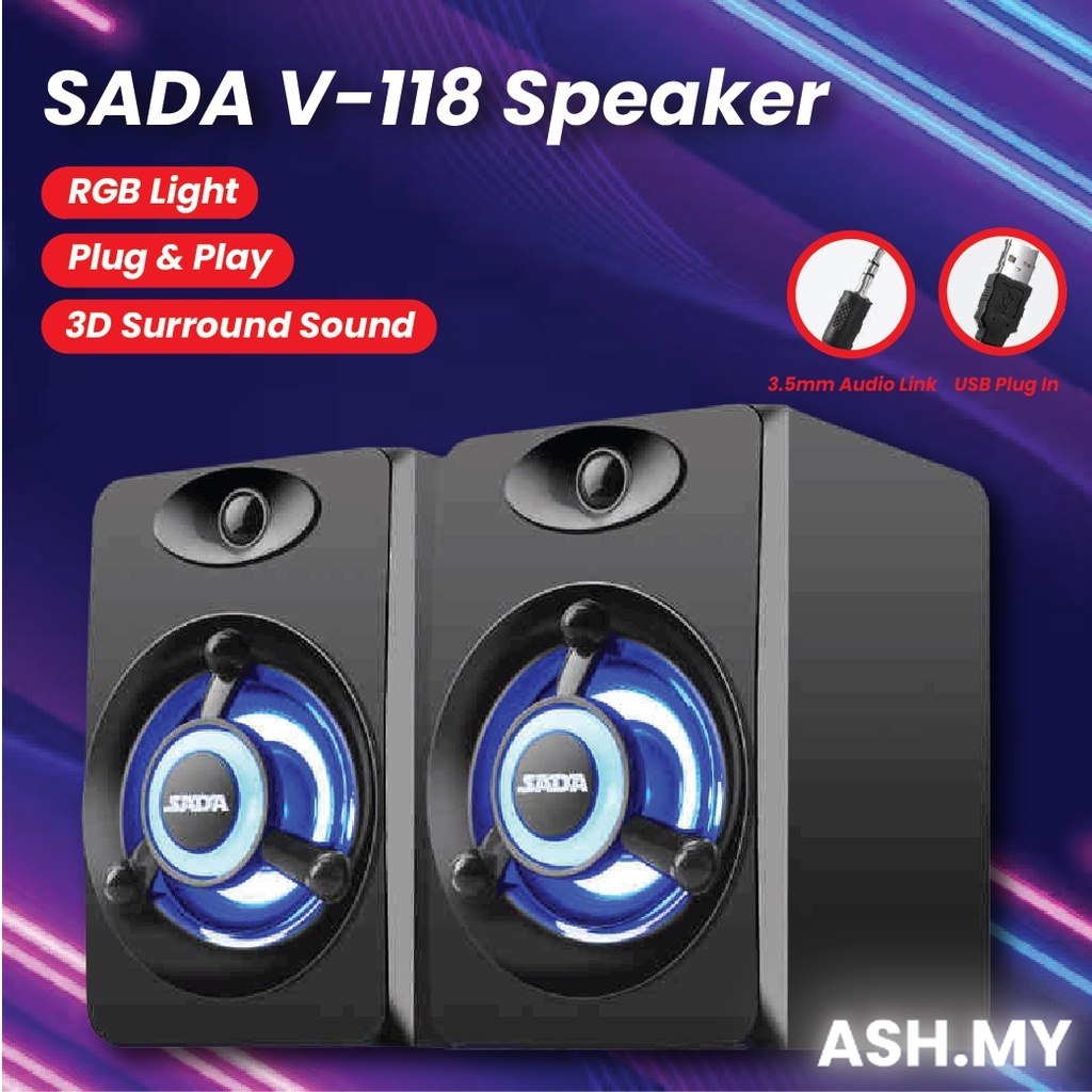 SADA V-118 USB Wired Speaker LED Computer Speaker Bass Stereo Music ...