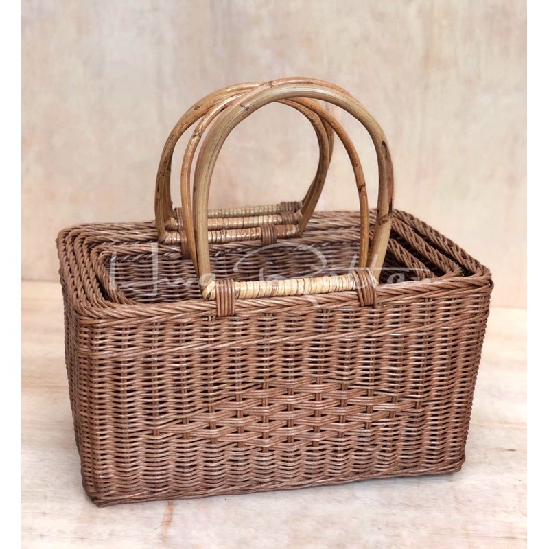 Rectangle rattan basket picnic basket car storage basket handcarry ...