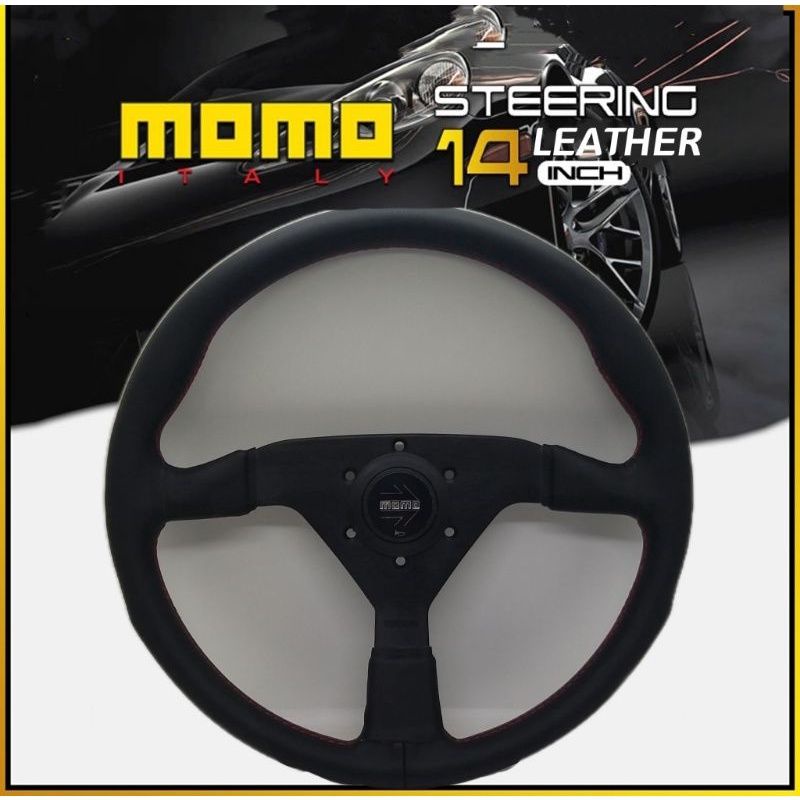 MOMO LEATHER RED LINE CAR SPORT STEERING WHEEL MOMO 14 INCH PERFOMANCE RACING | Shopee Malaysia