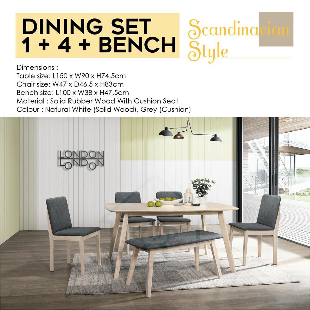 DINING SET 1 + 4 + BENCH / SCANDINAVIAN STYLE/DINING ROOM SET/WOODEN ...