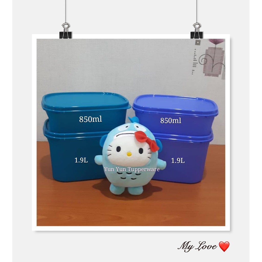 Tupperware MM Mini Rectangular (2) 1.9L + (2) 850ml - Blue and Purple ...