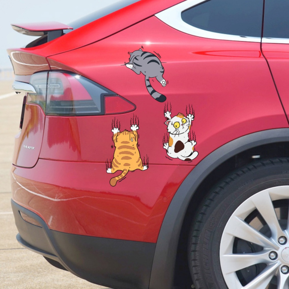 Pet Cat Car Sticker Cartoon Funny Cat Scratches Reflective Waterproof ...