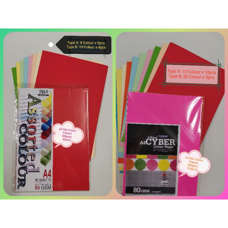 A4 Mix Colour Papers (80gsm, 40pcs or 100pcs) | Shopee Malaysia