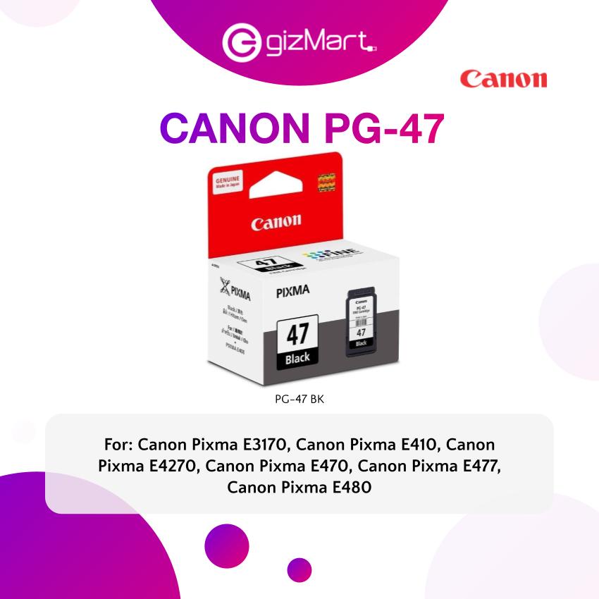 Canon PG-47 Black Ink Cartridge For E400/460/477/480/470/270/3170/410 ...