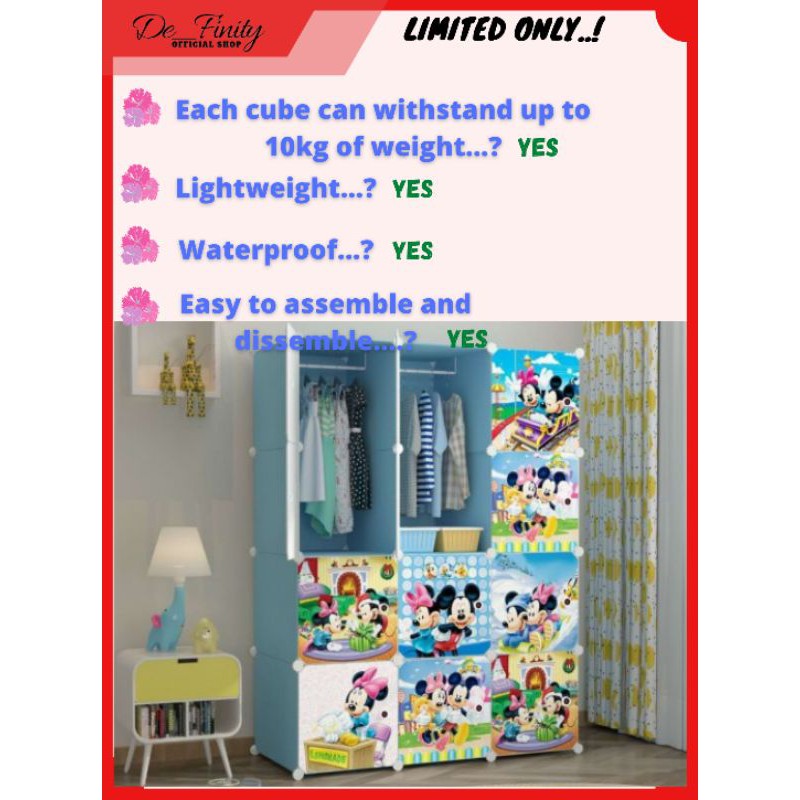 MICKEY BLUE Theme 12 cube DIY Multipurpose Wardrobe Cabinet Clothes ...