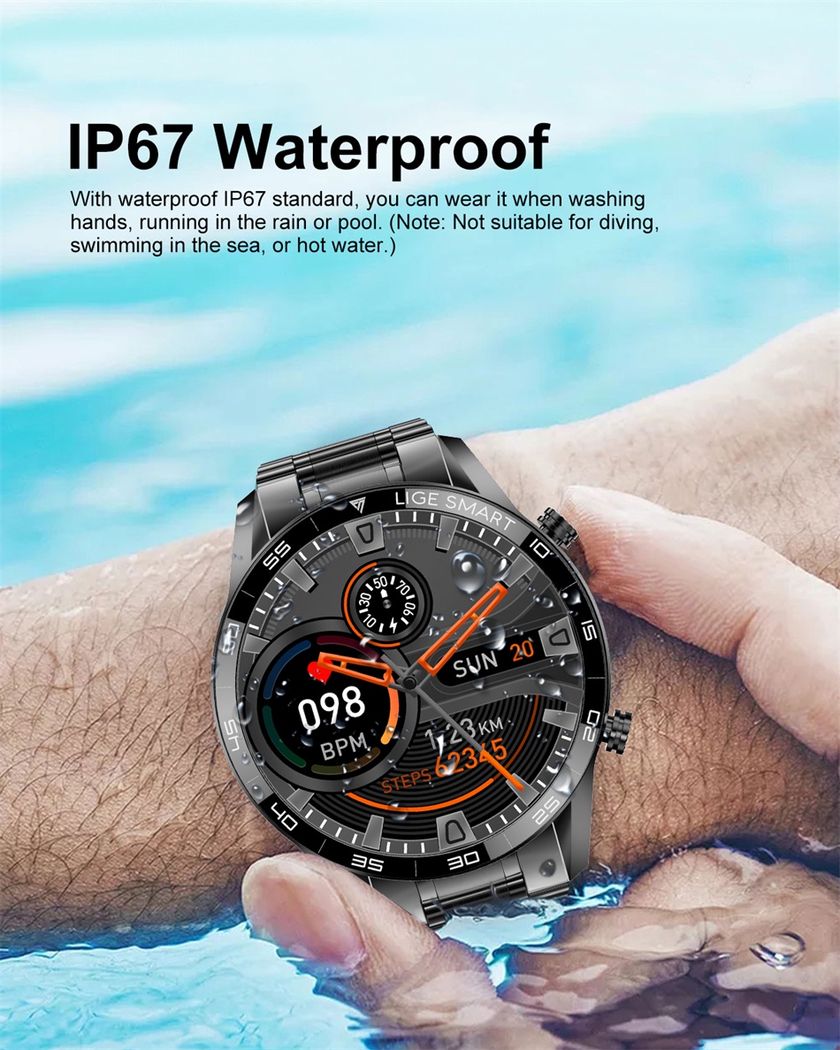 LIGE original Smart Watch Men Full Touch Screen Sports Fitness Watch ...