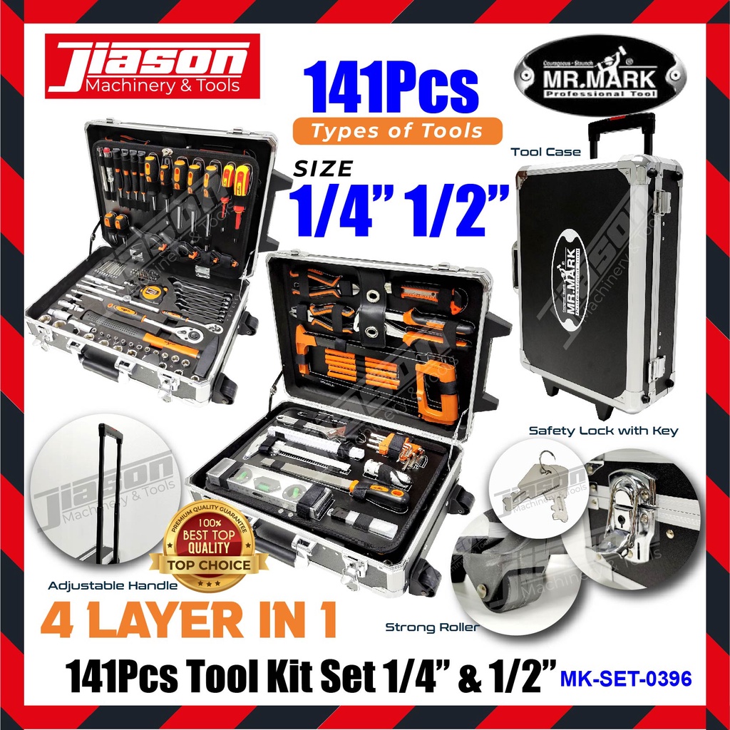MR MARK MK-SET-0396 141PCS 1/4" & 1/2" Tool Kit Set with Aluminium Tool Case Trolley | Shopee ...
