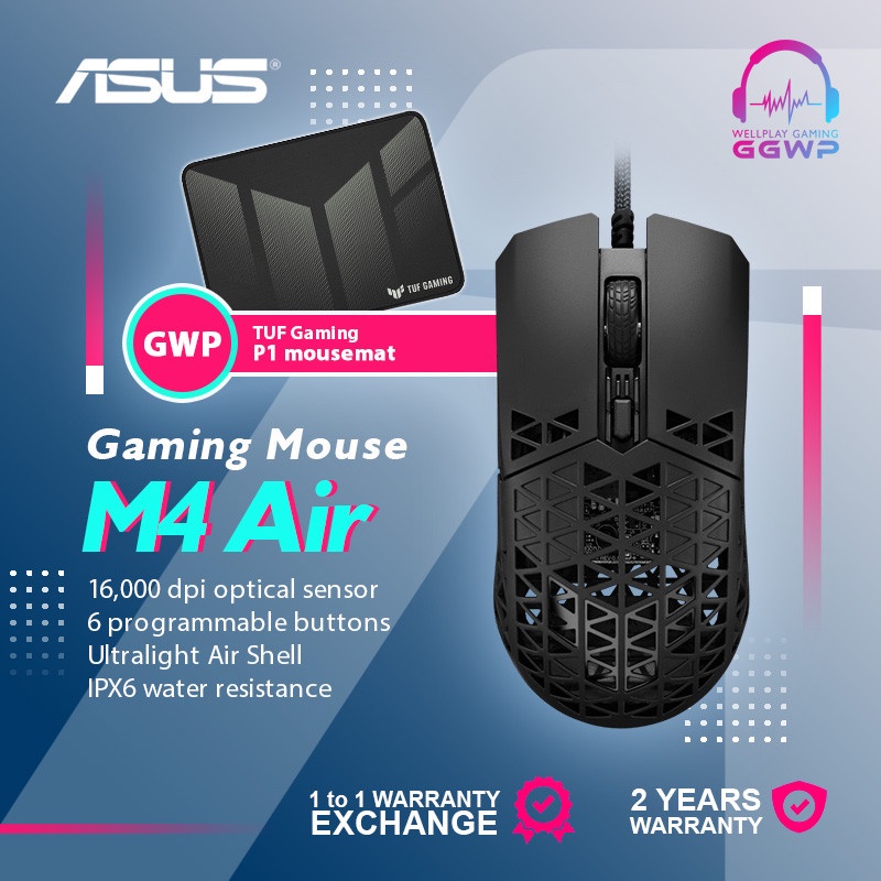 Asus TUF M4 Air Gaming Mouse 16000DPI IPX6 water resistance PTFE feet ...