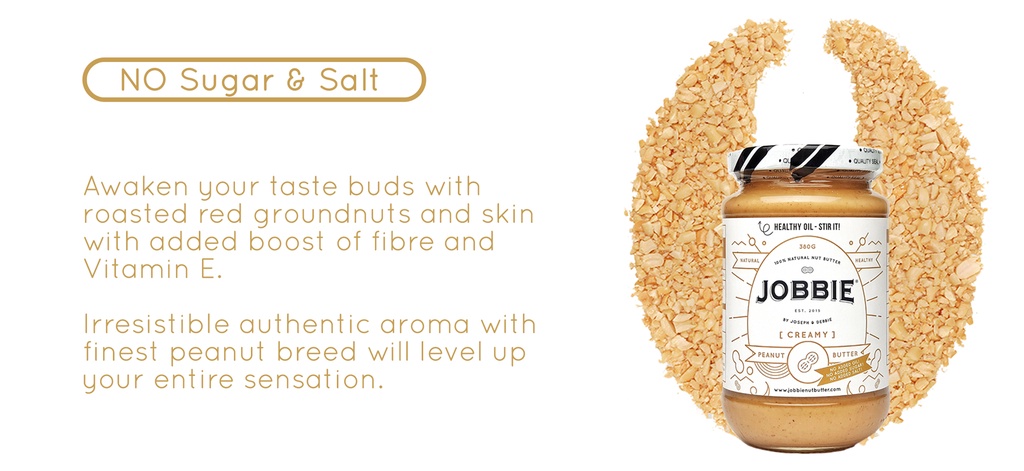 JOBBIE Peanut Butter Creamy Pure - No Added Sugar & Salt (380g ...