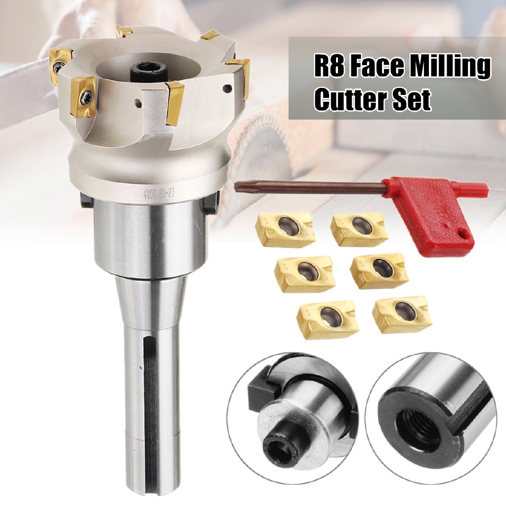 400R 80mm Face End Mill CNC Cutter +R8 FMB27 Arbor +6pcs APMT1604 ...