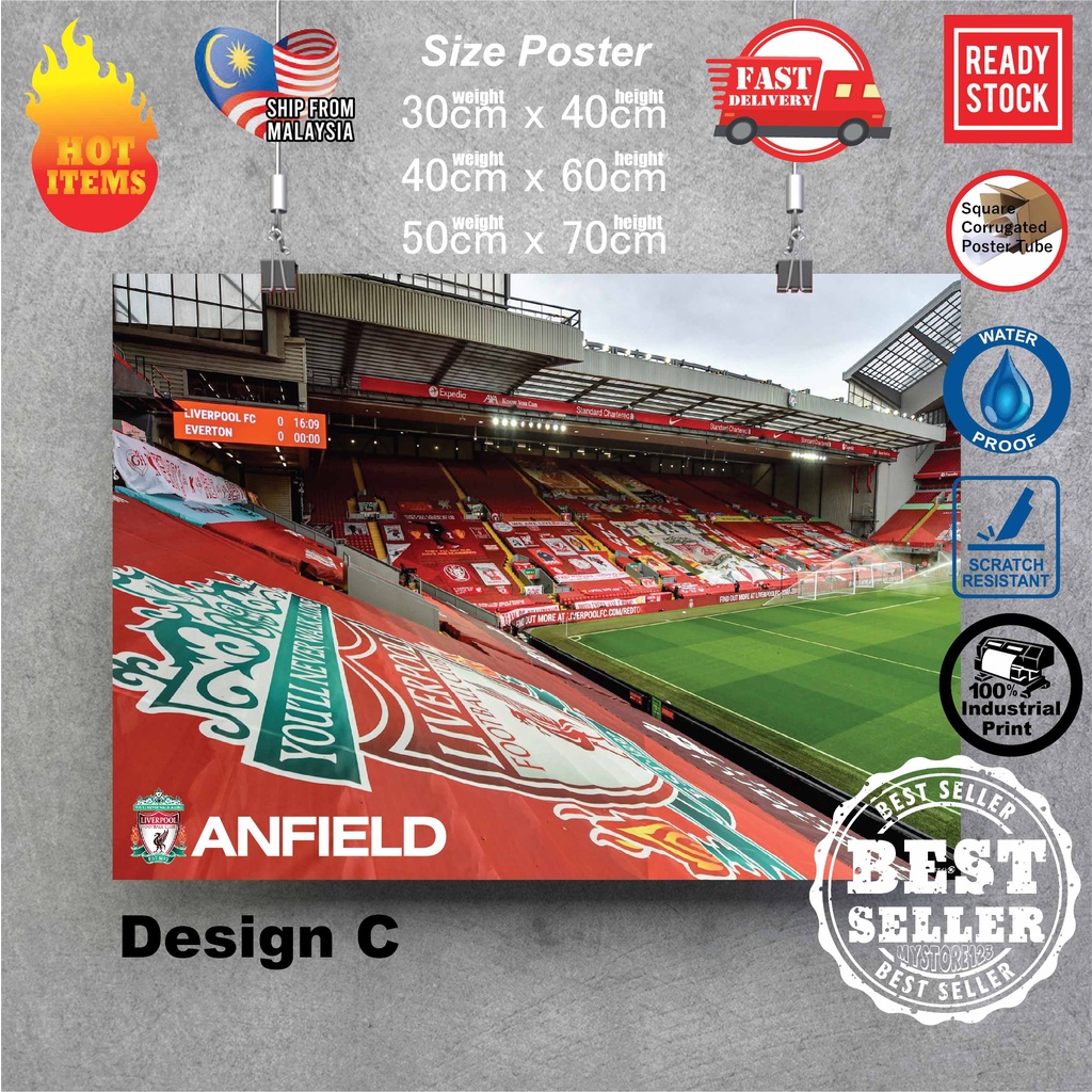 (Ready Stock) Liverpool anfield Football Stadium Poster | Wall poster ...