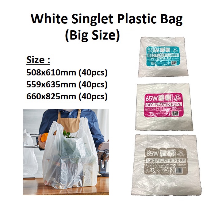 (Large Size) @White T-Shirt Bag@ / White Plastic Singlet Bag / White ...