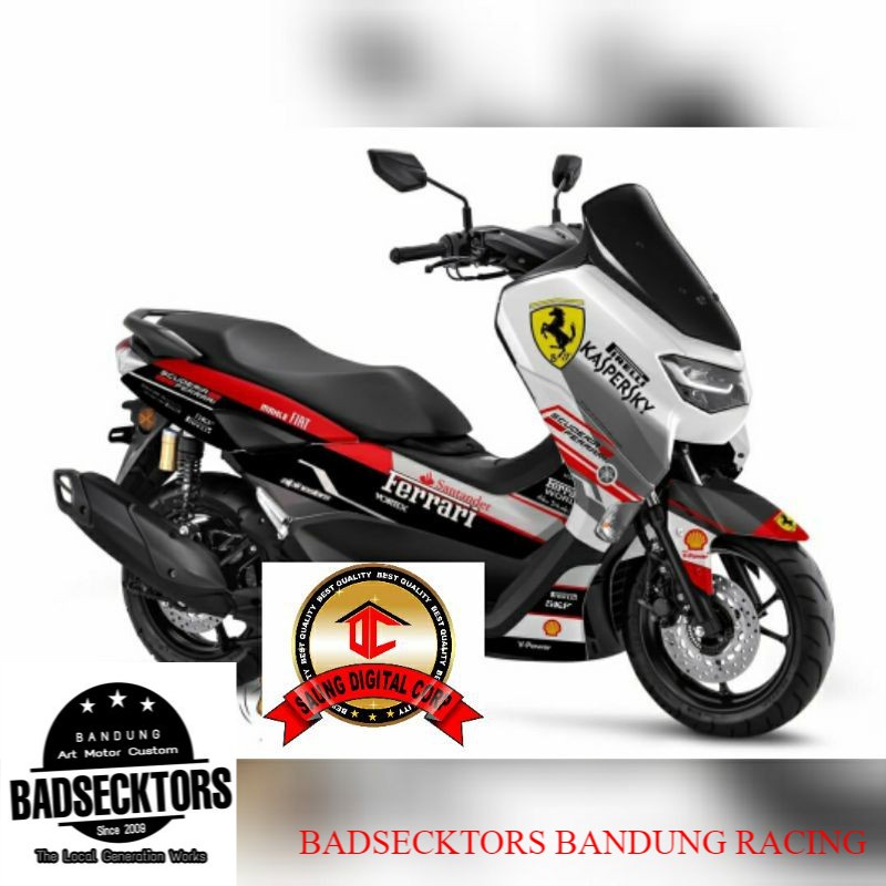 HITAM MERAH PUTIH New NMAX Full Body Ferrari Decal Sticker, white, red ...