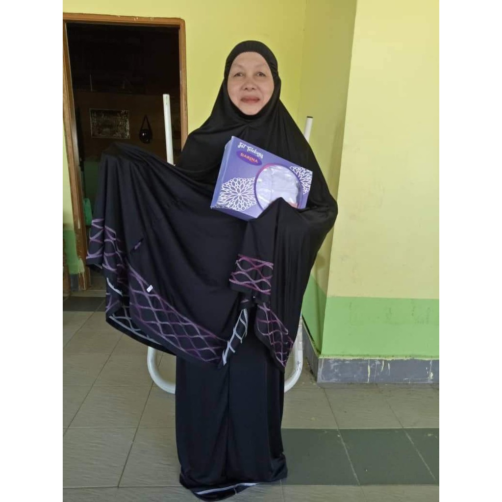 Telekung Darina Hitam jalur ombak warna purple with Box Free & digital ...