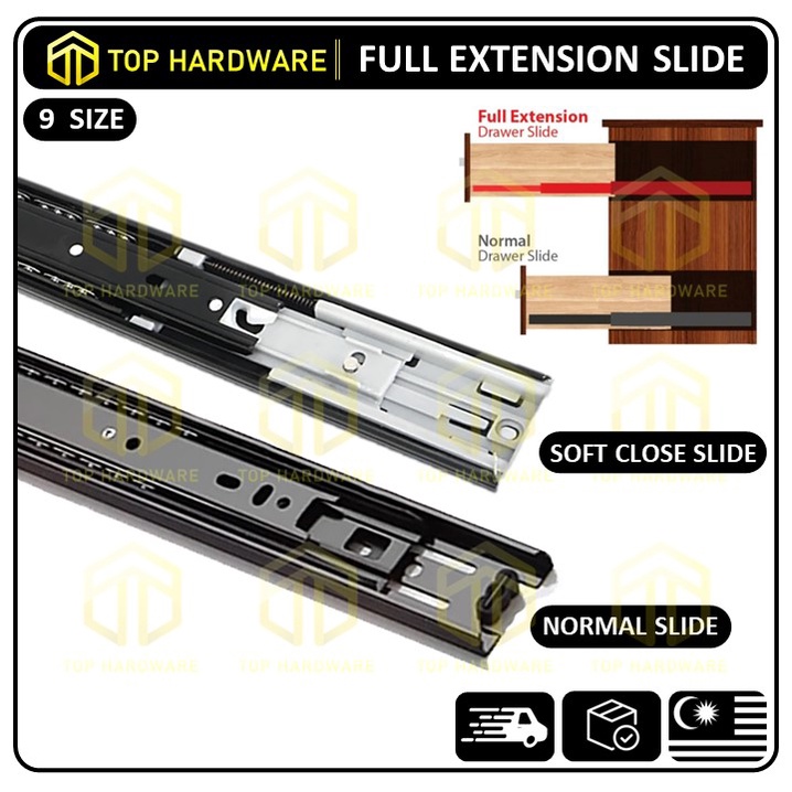 TOP🇲🇾 Heavy Duty Soft Closing Ball Bearing Extension Cabinet Drawer ...