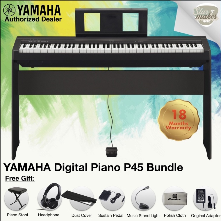 Yamaha Digital Piano P-45 Black Super Value Bundle (P45 / p-45 / p45 ...